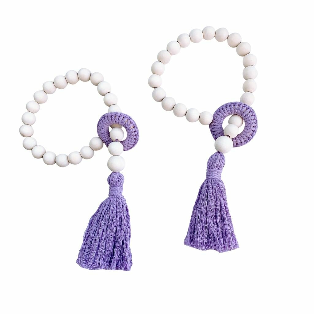 Ремешок для занавески из деревянных бусин с кисточкой-Ремешки для штор, хлопчатобумажная веревка, стиль кисточки: фиолетовый
