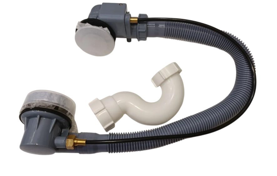 Обвязка для ванны, Frap F68-26 , сливной клапан-автомат, трубная конструкция, чёрный, матовый