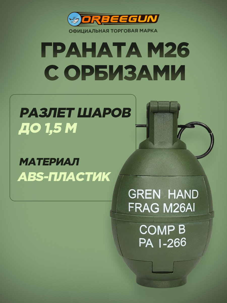 Игрушечная граната "М26", для игры в гидробол, зеленый, Орбиган