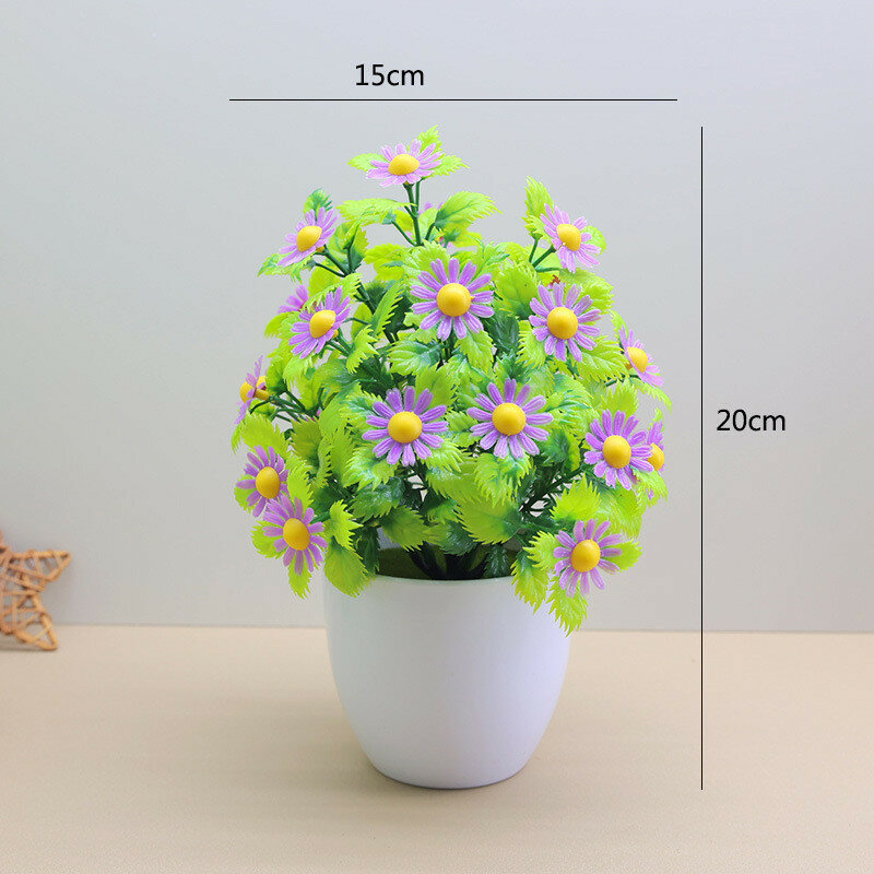 Искусственный хризантема настольное украшение с ручной работы пластиковыми цветами для дома офиса и гостиной, фиолетовый горшок