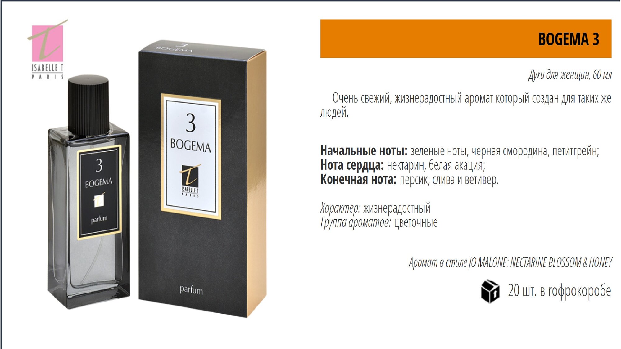 Духи женские стойкие Positive Parfum Bogema 3 цветочный аромат 60мл