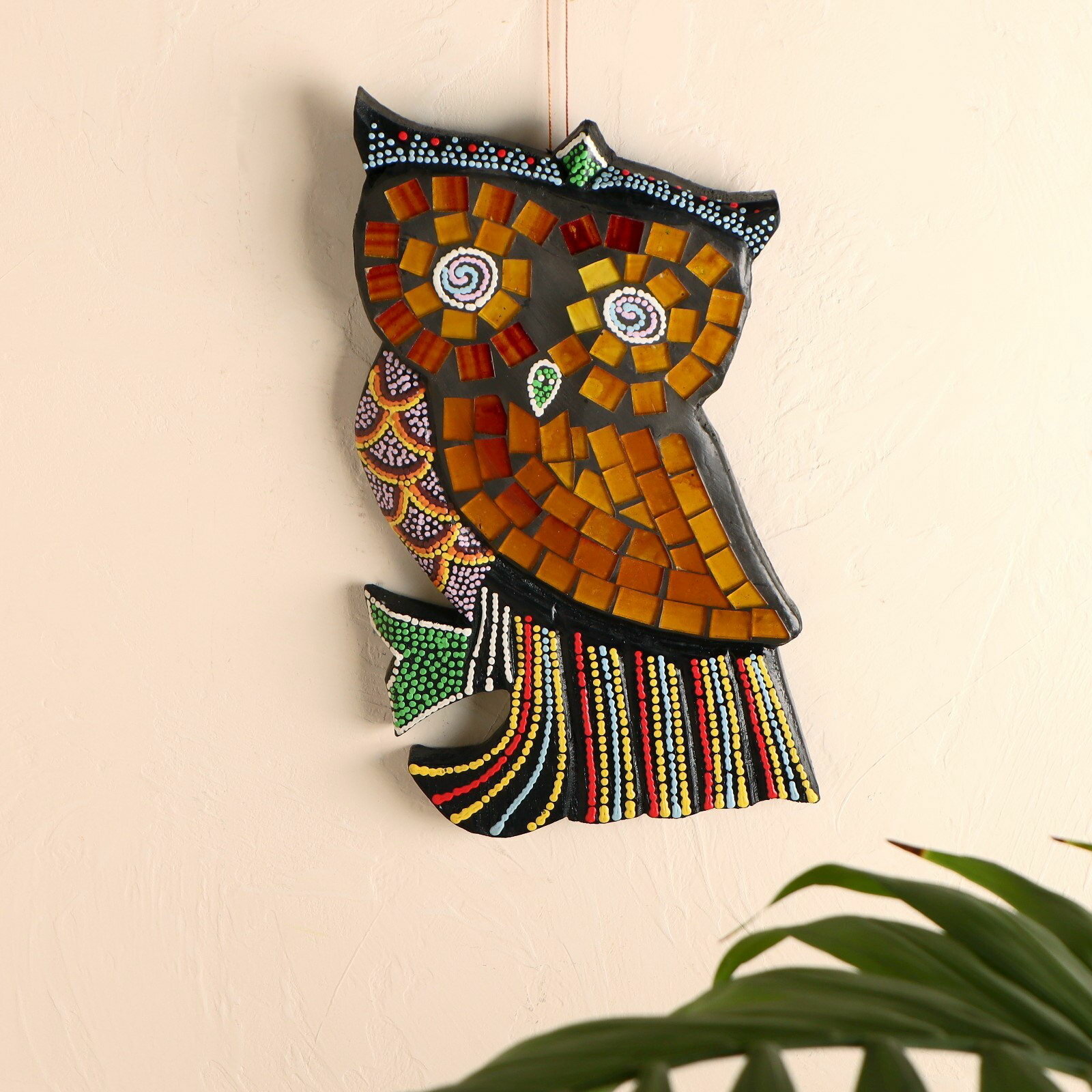 Панно "Сова", 11x1x20 см, дерево с мозаикой, тематика праздника: день учителя