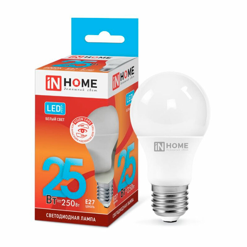 Лампа LED IN HOME A60 25W/Е27/4000K груша 4690612024080