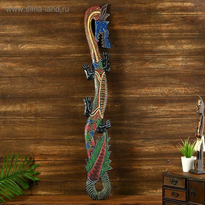 Панно настенное "Дракон цветной" дерево 100х16х2 см микс