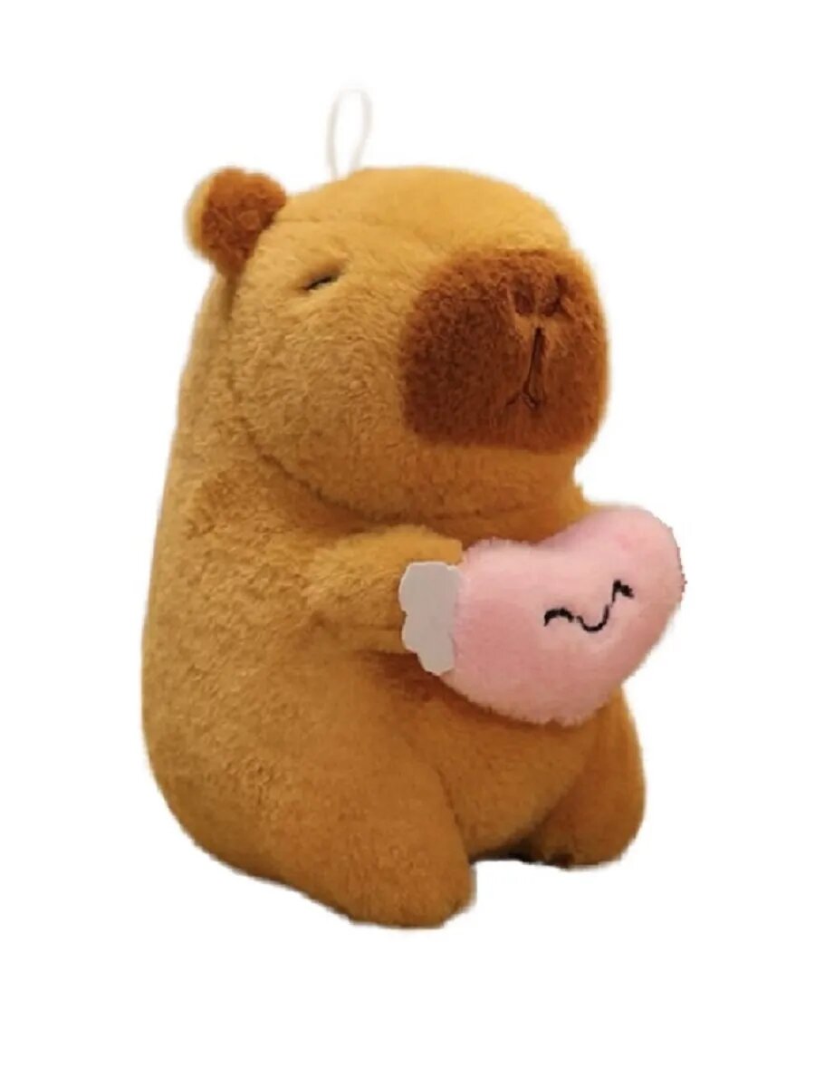 Мягкая плюшевая игрушка обнимашка Капибара с сердцем 21 см коричневая