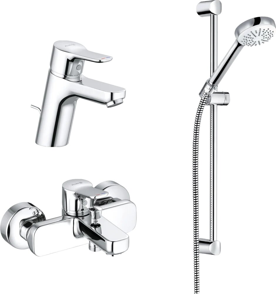 Комплект для ванной Kludi Pure&Easy 376850565 4 в 1, со смесителем, с изливом, латунный, хром, глянцевый, душевая система