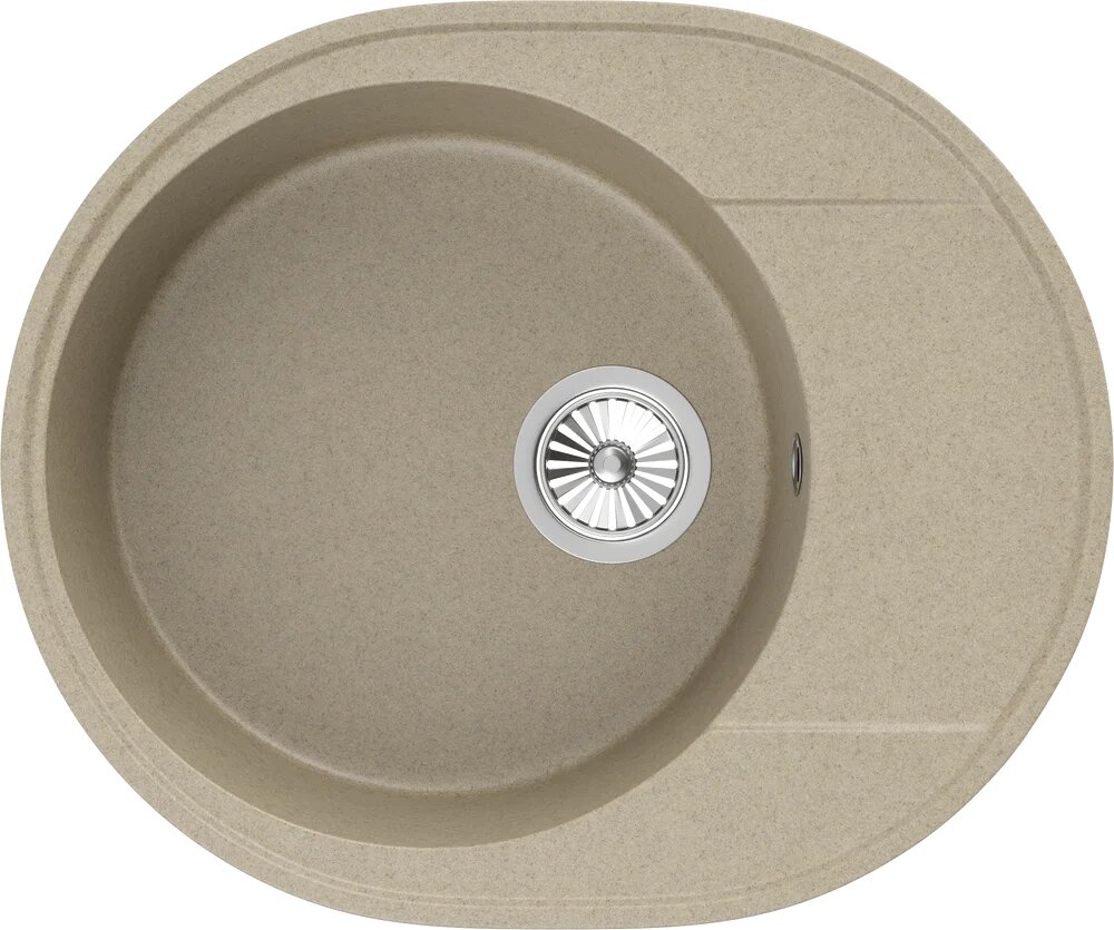 Мойка кухонная Domaci Солерно DN 585-03 кварцевая, 58x48, мойка для кухни, с крылом, бежевая, овальная, матовая