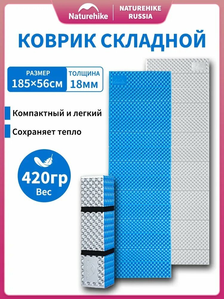 Коврик туристический складной гармошкой, каремат, Naturehike, 185x56см