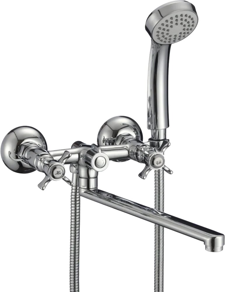 Смеситель с длинным изливом для ванны D-lin 807-F D143807-F с душевым гарнитуром, поворотный, металлический, хром, глянцевый, смеситель для ванны с душем, вентильный