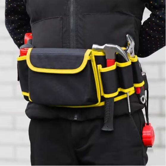 Сумка на пояс для инструментов строительная, кобура для шуруповерта, поясная сумка для инструментов, для монтажника, электрика, строителя. Желтая