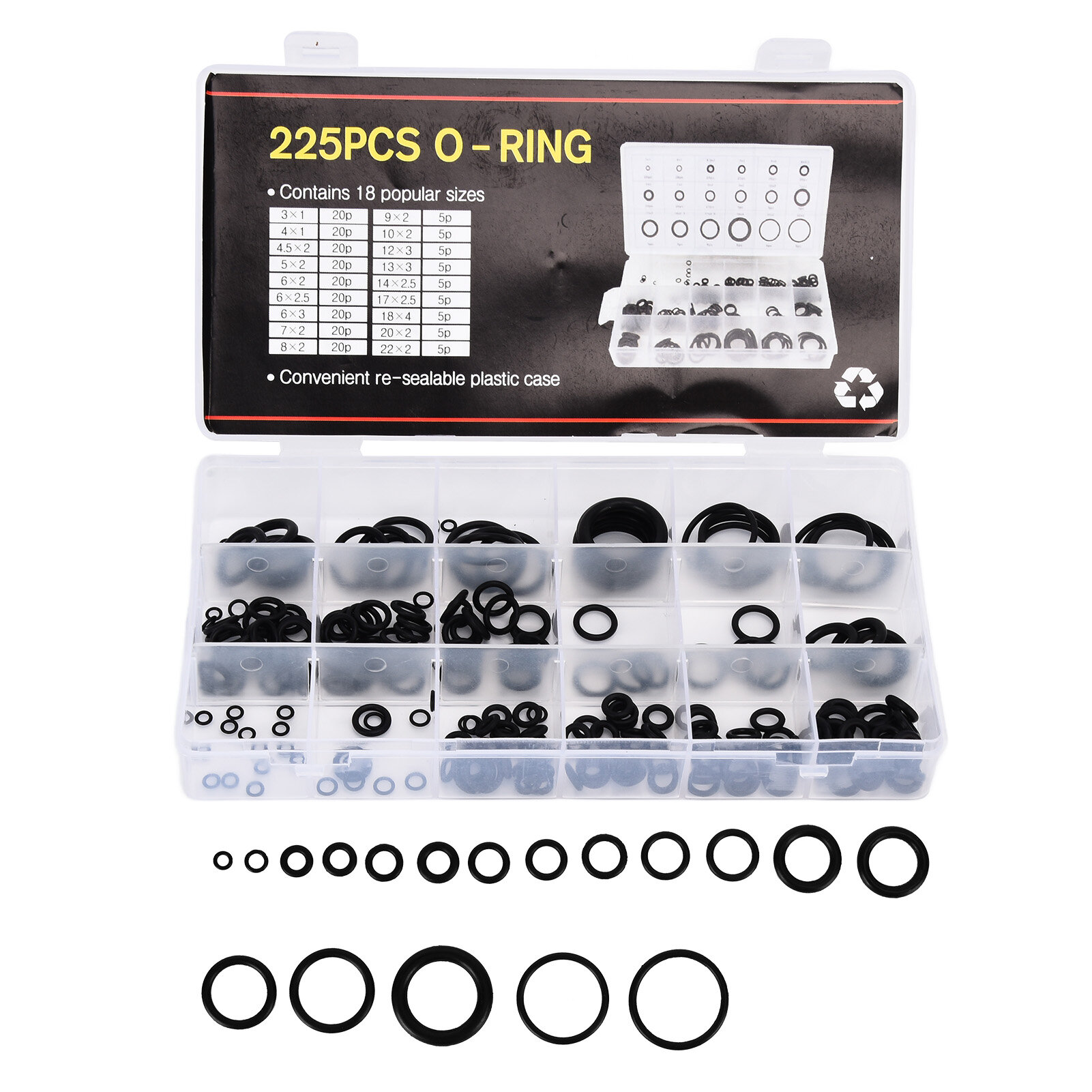 225pcs Rubber Assortment Kit o o Скорочная прокладка. Шайба с корпусом для управления питанием Box225pcs