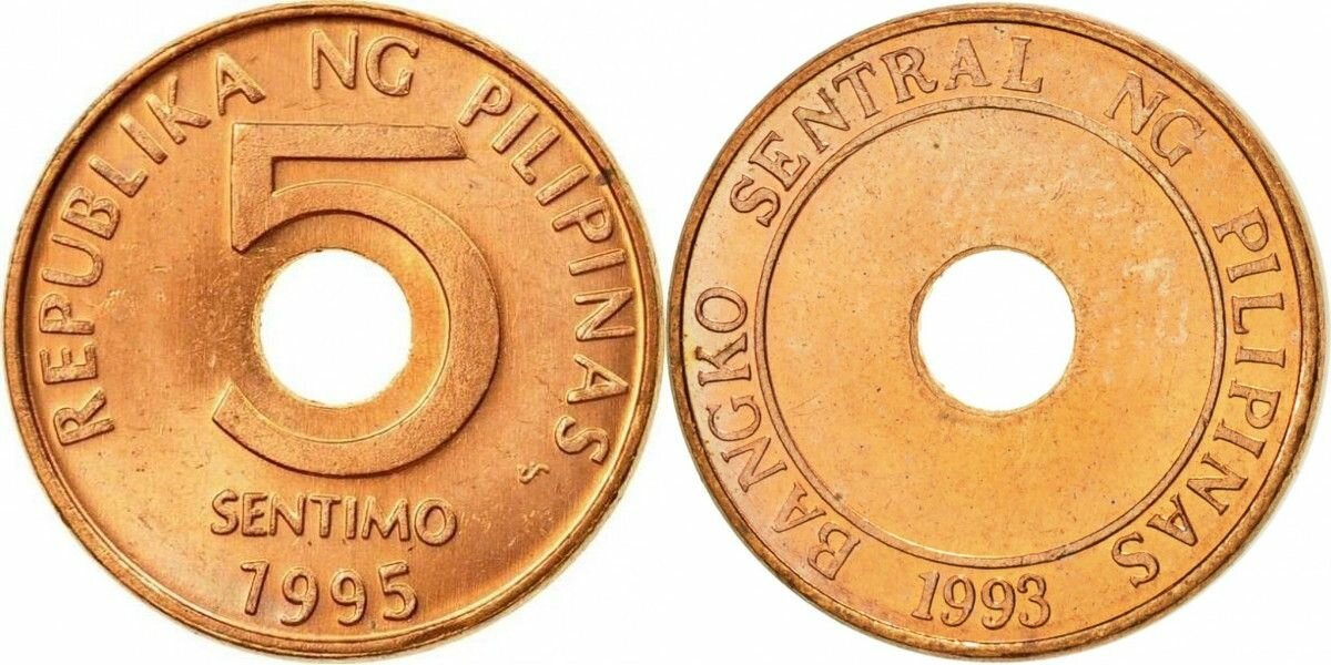 Филиппины 5 сентимо, 1995 - 2017 Отверстие UNC