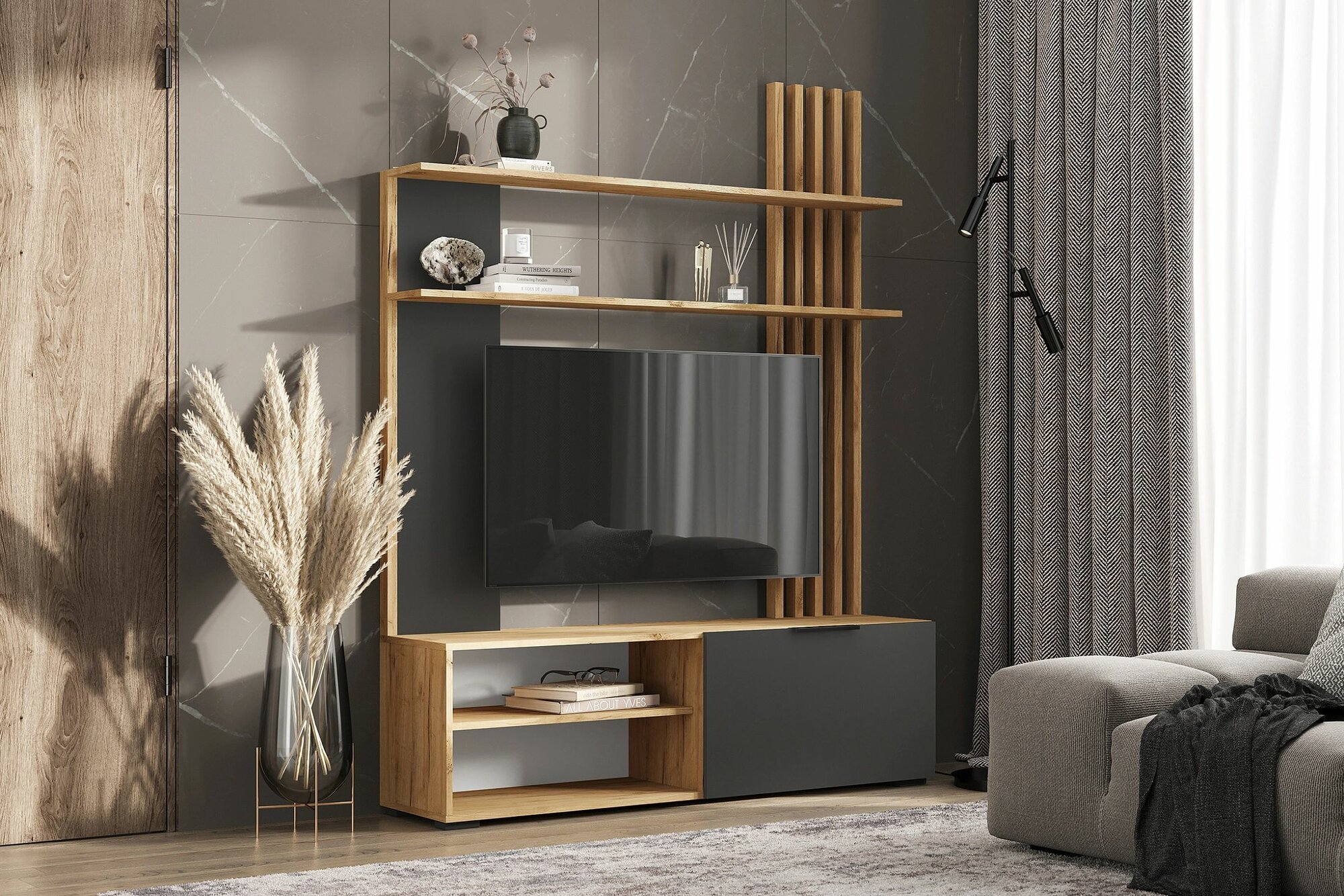 Стенка для гостиной Роджина (Графит/Дуб Крафт)
