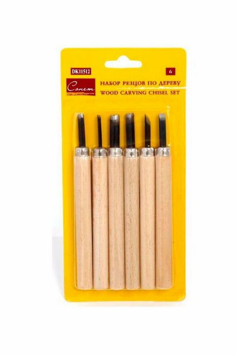 Сонет Резцы по дереву набор ножей и стаместок для резьбы 6 шт.