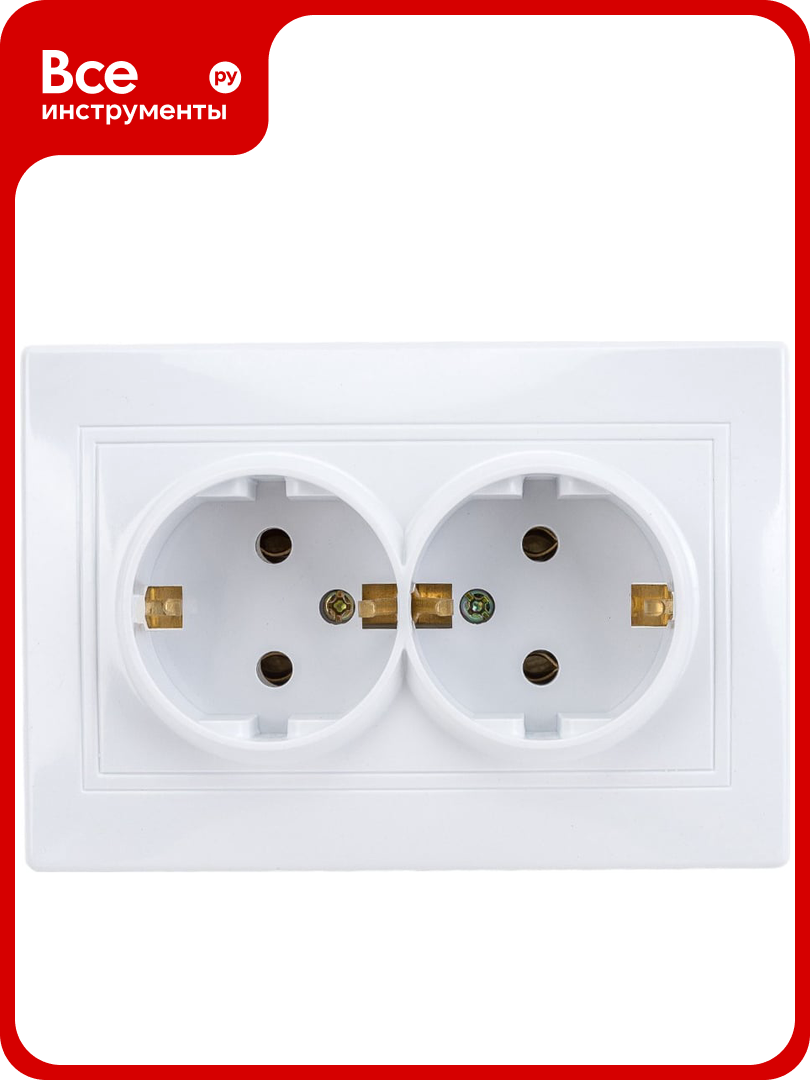 Двойная розетка Intro Plano с заземлением 2x2P+E Schuko, 16А-250В, IP20, СУ, белый Б0053915, 16 А