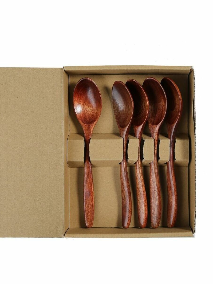 Деревянный набор столовых приборов18,5х4 см: Ложки 5шт. Коричневый. Varman.pro