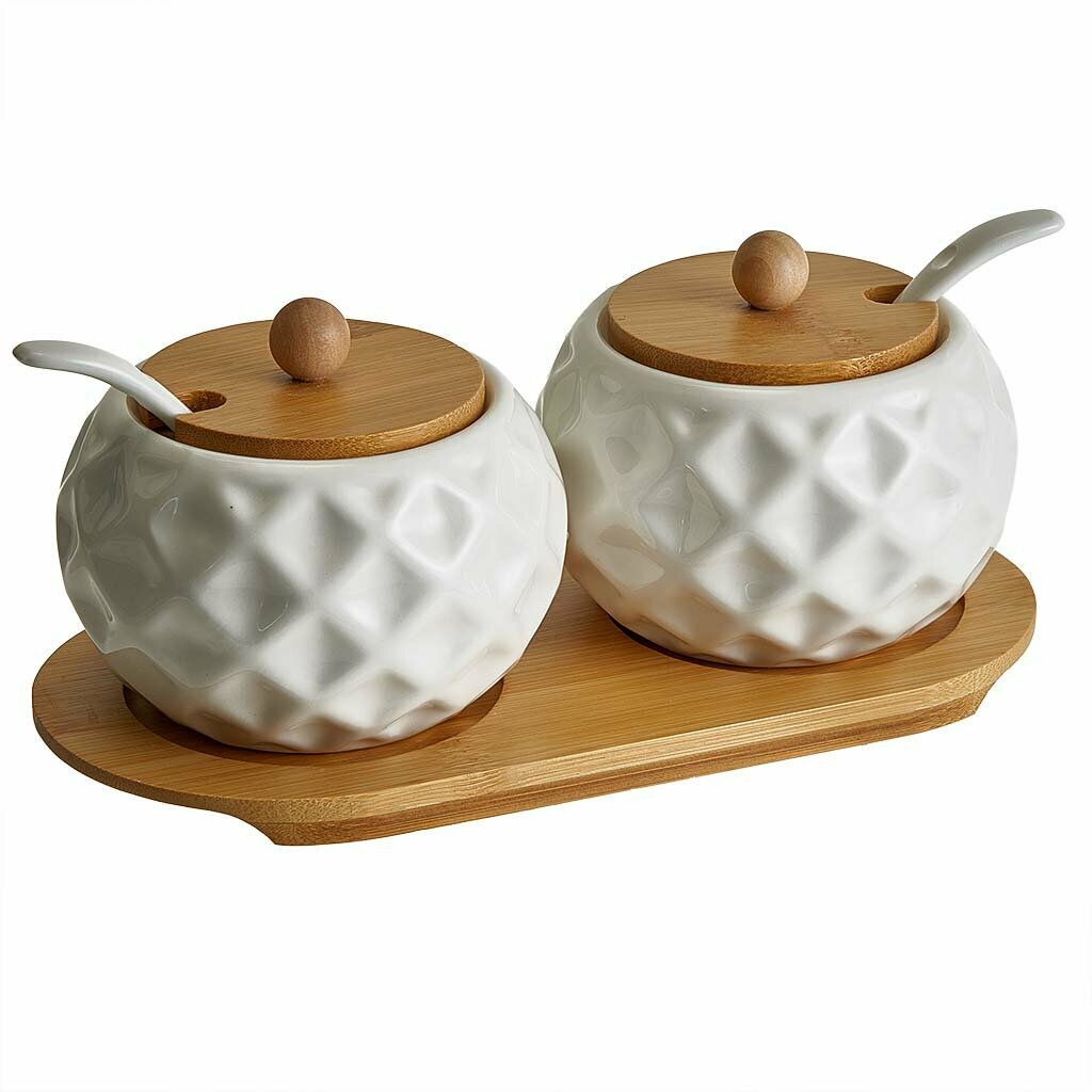 Набор фарфоровых банок с ложками на бамбуковой подставке Alpenkok AK5-0009