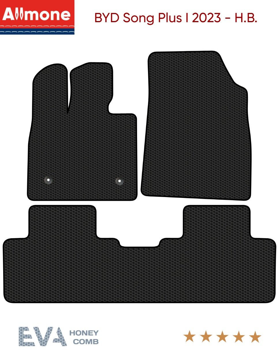 Eva сота коврики автомобильные для BYD Song Plus 1 (EV) 2023 - Н. В. задний цельный, черные, эва, 3шт / Бид