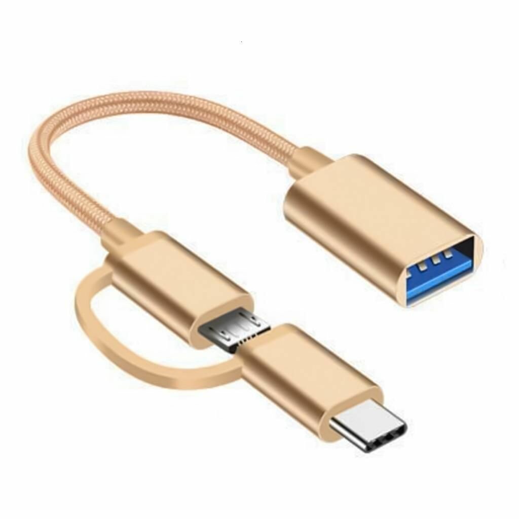 Кабель-адаптер 2-в-1 OTG для Android Micro/TypeC к USB2.0-золотой