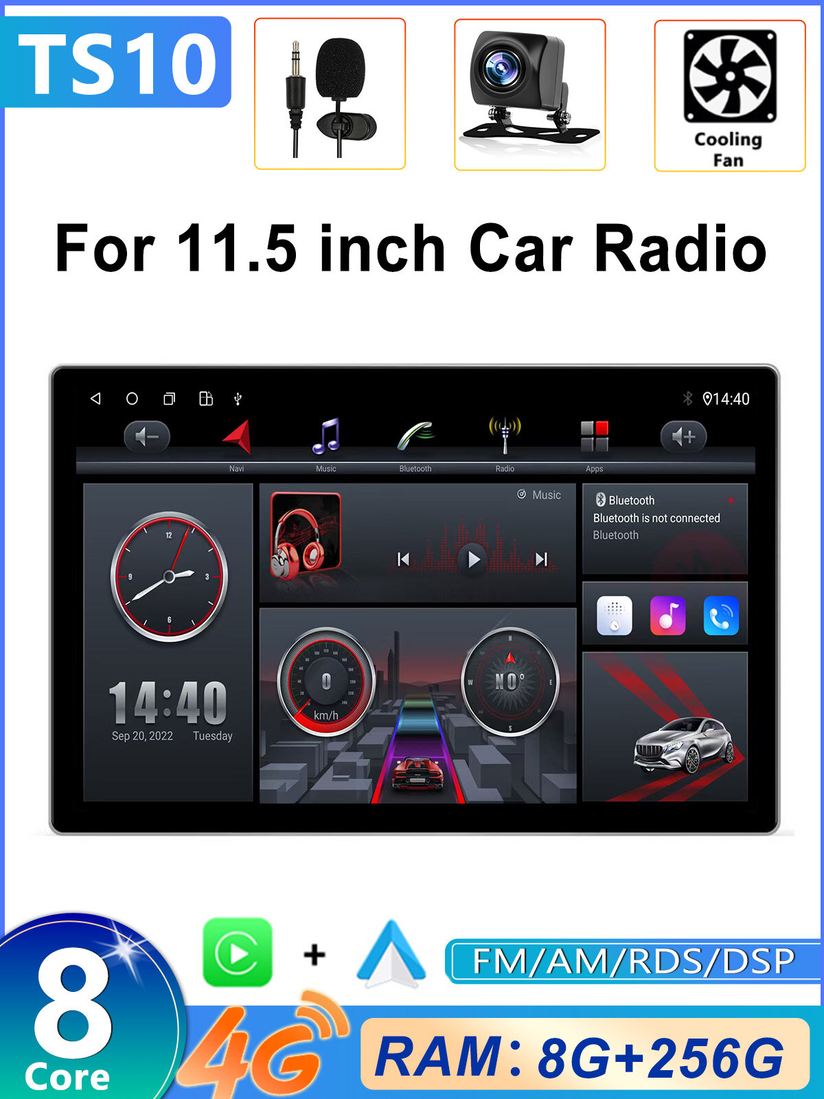 Магнитола 11.5 дюймов 8-ядерный Android 13.0 автомобильный TS10 8+256G SIM-4G экран 2k WiFi DSP AM/FM
