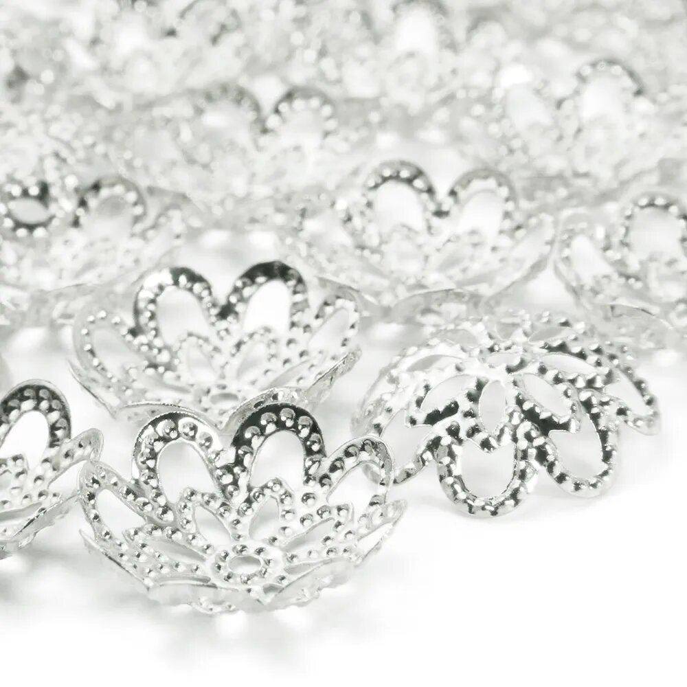 Шапочки для бусин крепёжные 13 мм, 8 шт, металл, цвет серебро, Айрис (К09)