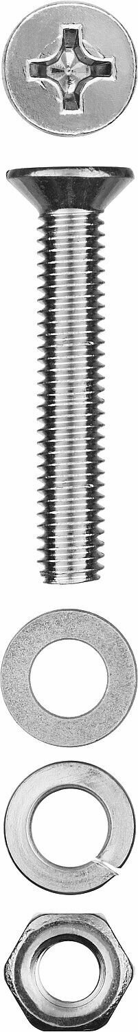 Винт с гайкой и шайбами ЗУБР DIN 965, M5 x 40 мм, цинк, 12 штук 303456-05-040