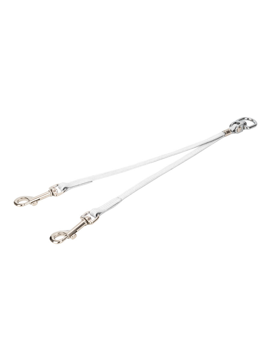 Сворка поводок для двух собак регулируемая с вертлюгом, длина 38 см, лента-чулок ширина 8 мм, белая, ZooOne, 79-0819