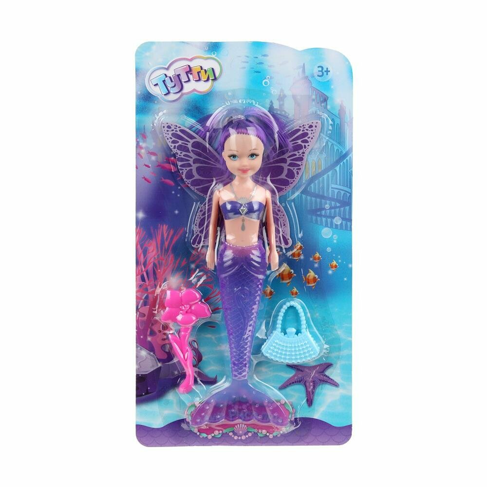 Кукла русалка, 20 см. с крыльями, аксессуары, светится хвост, Тутти Y2204O0439-1-RU