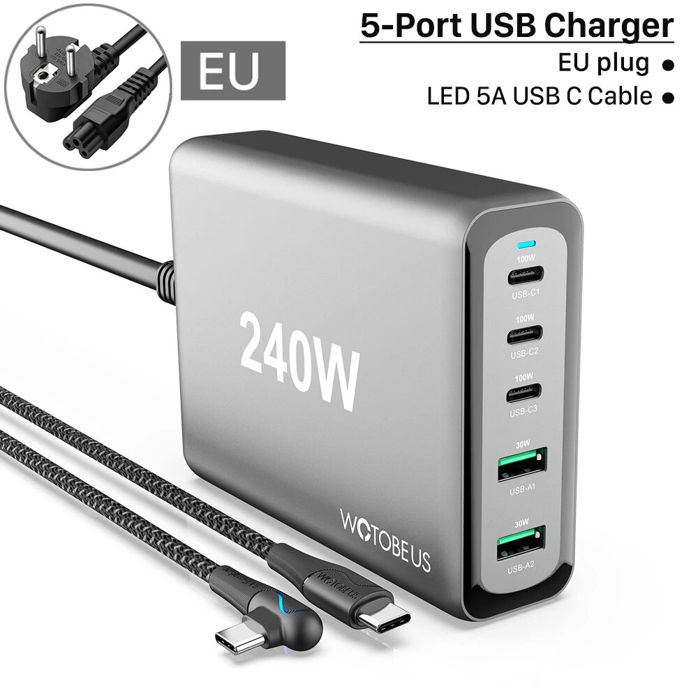WOTOBE 240W EU адаптер питания 5 портов с кабелем 5A