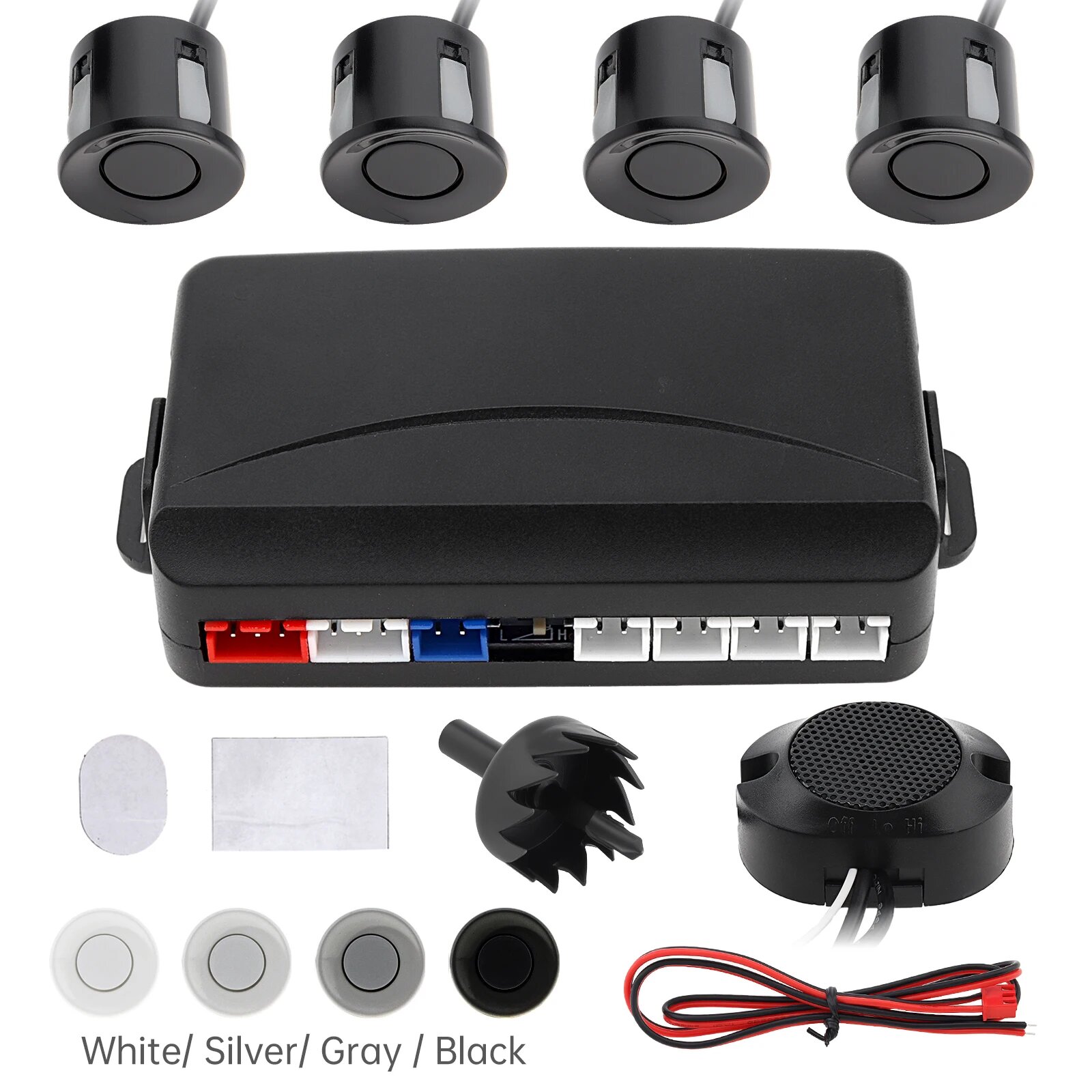 4-сенсорная система датчиков парковки автомобиля, подходящая для Android DVD, автомобильный плеер с цифровым дисплеем, звуковая подсказка зуммера, белый