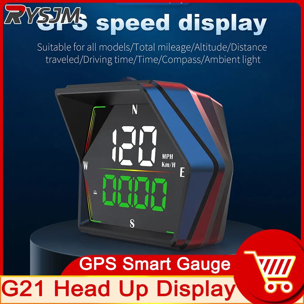 Автомобильный проекционный дисплей G21 GPS HUD Цифровой GPS Спидометр MPH KMH Сигнализация превышения скорости Спидометр Компас HD Светодиодный дисплей по индивидуальному заказу