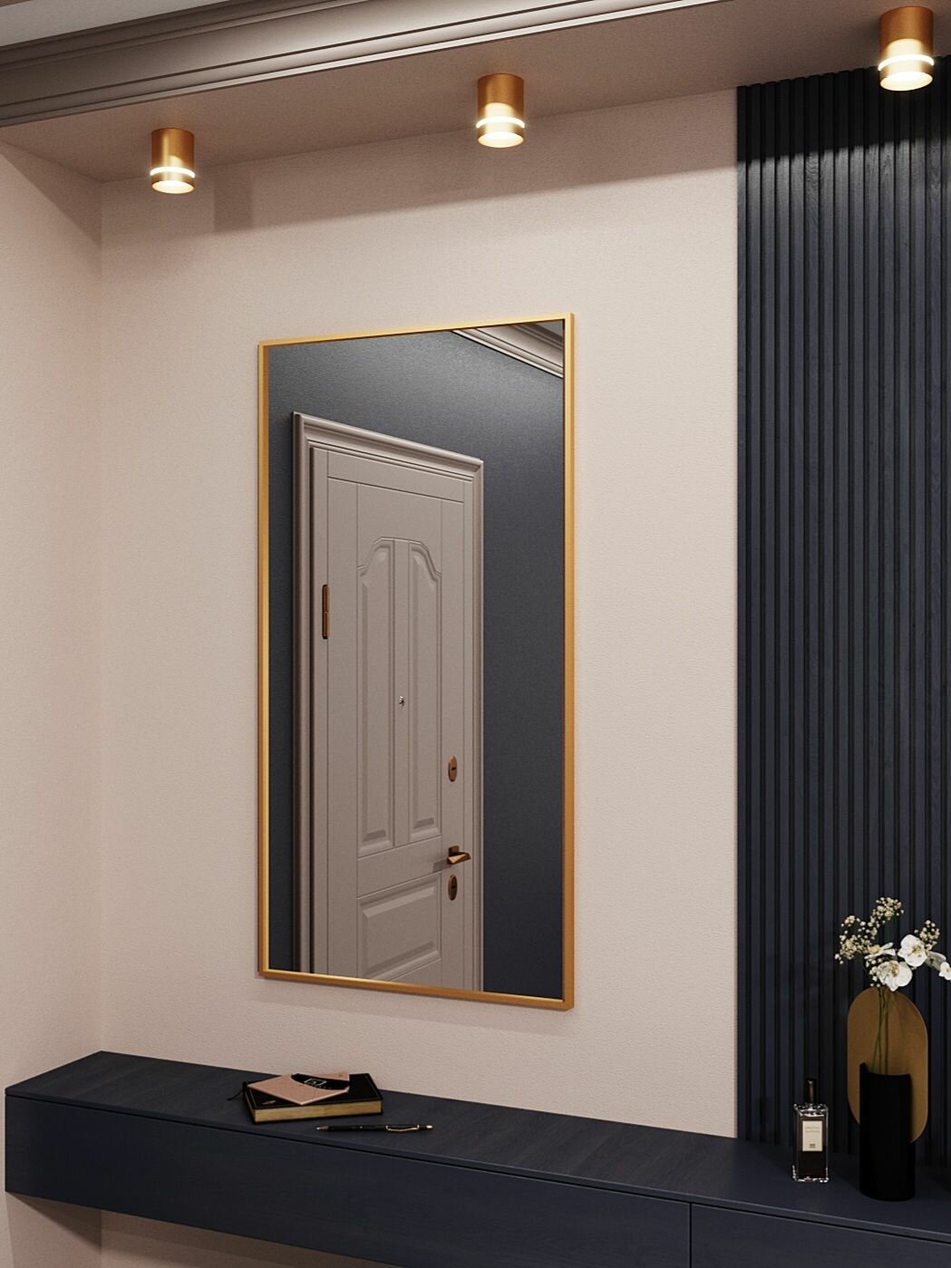 Зеркало в ванную в алюминиевой раме MOONRISE 120х80 см. Золото