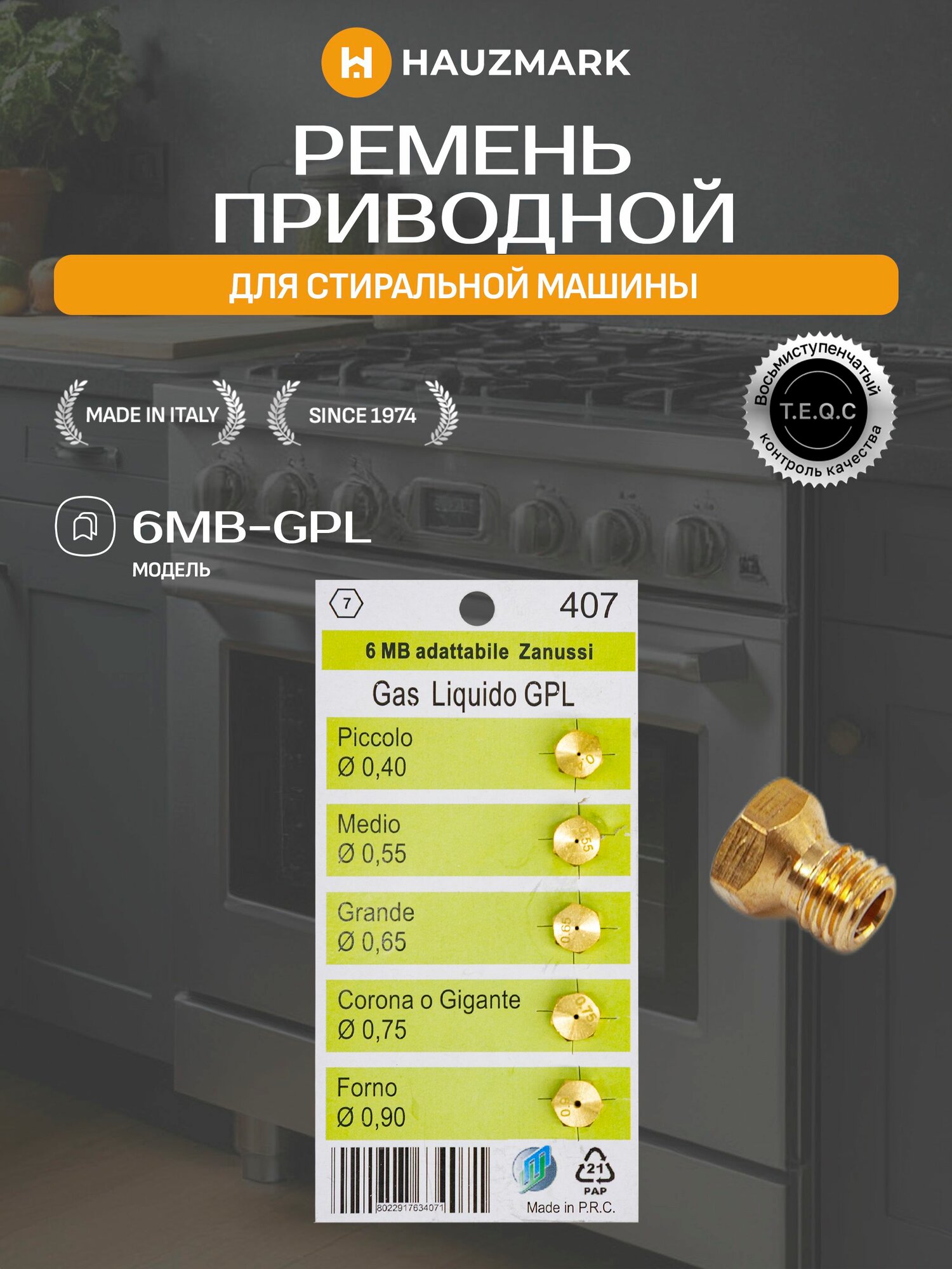 Комплект жиклеров форсунки 5 штук для газовых плит Zanussi, Electrolux 6MB GPL. WO407