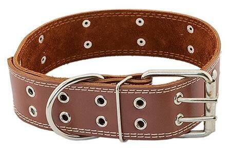 HOMEPET 45 мм 59-71 см ошейник для собак кожаный двойной с украшениями простроченный двухслойный коричневый