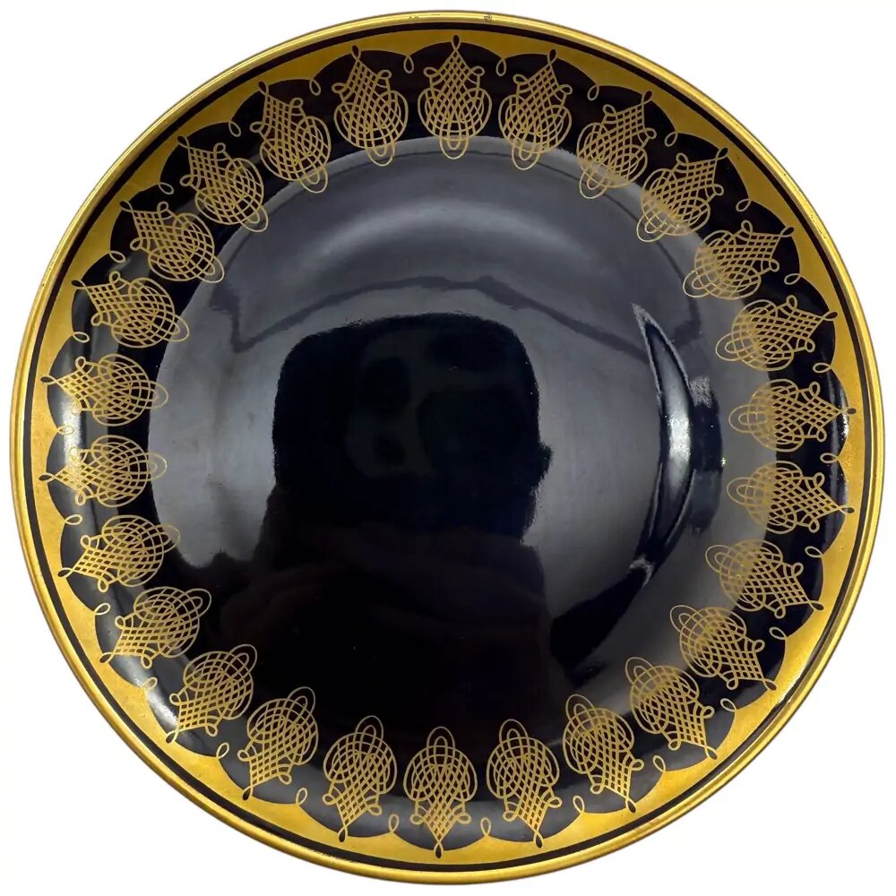 Тарелка "Ажур", 19 см, 1994-1998 гг, фарфор, кобальт, позолота, Henneberg Ilmenau, Германия