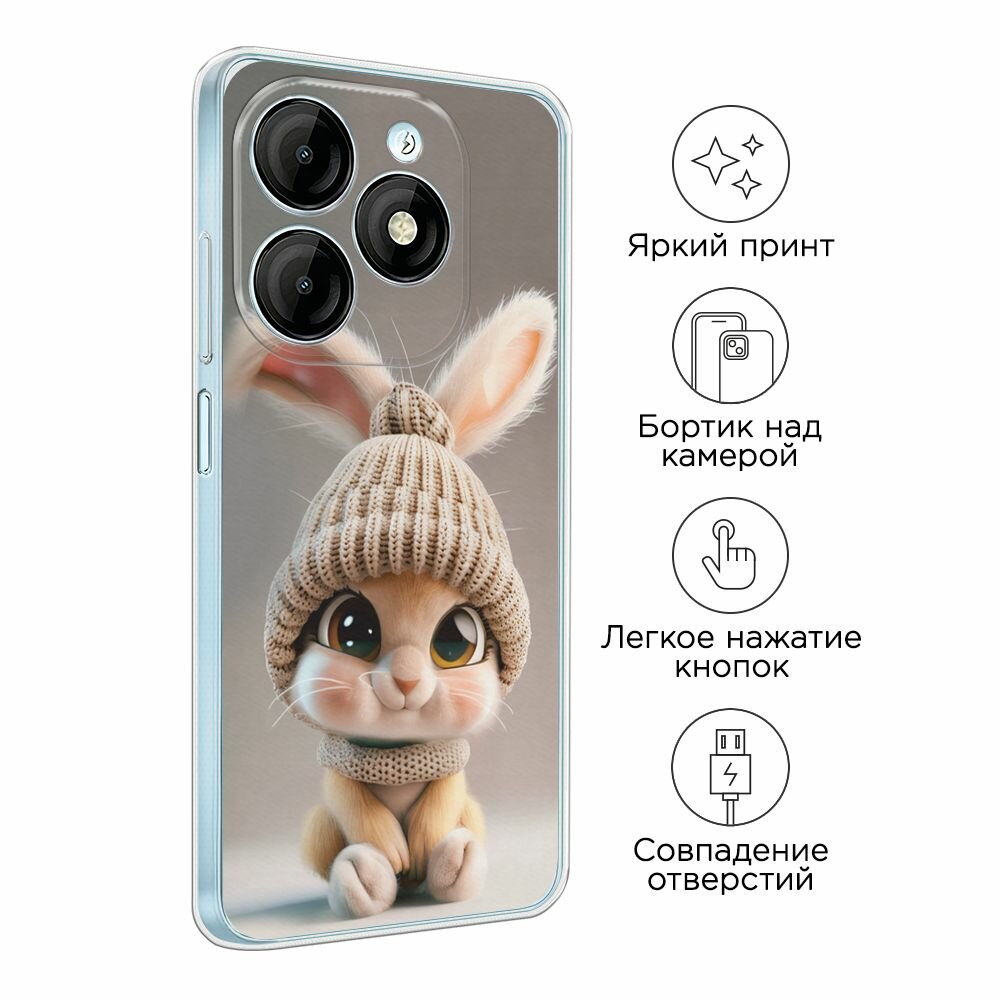 Чехол на Itel P55 / Ител Р55 с принтом "Крольчонок в вязаной шапке" — фото 1