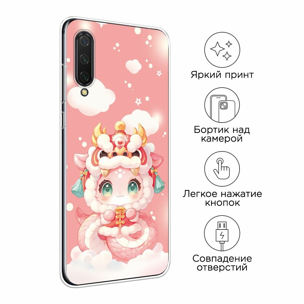Чехол на Xiaomi Mi CC9/A3 Lite/9 Lite / Сяоми Mi CC9/A3 Lite/9 Lite с принтом Розовая китайская змейка 1 — фото 1
