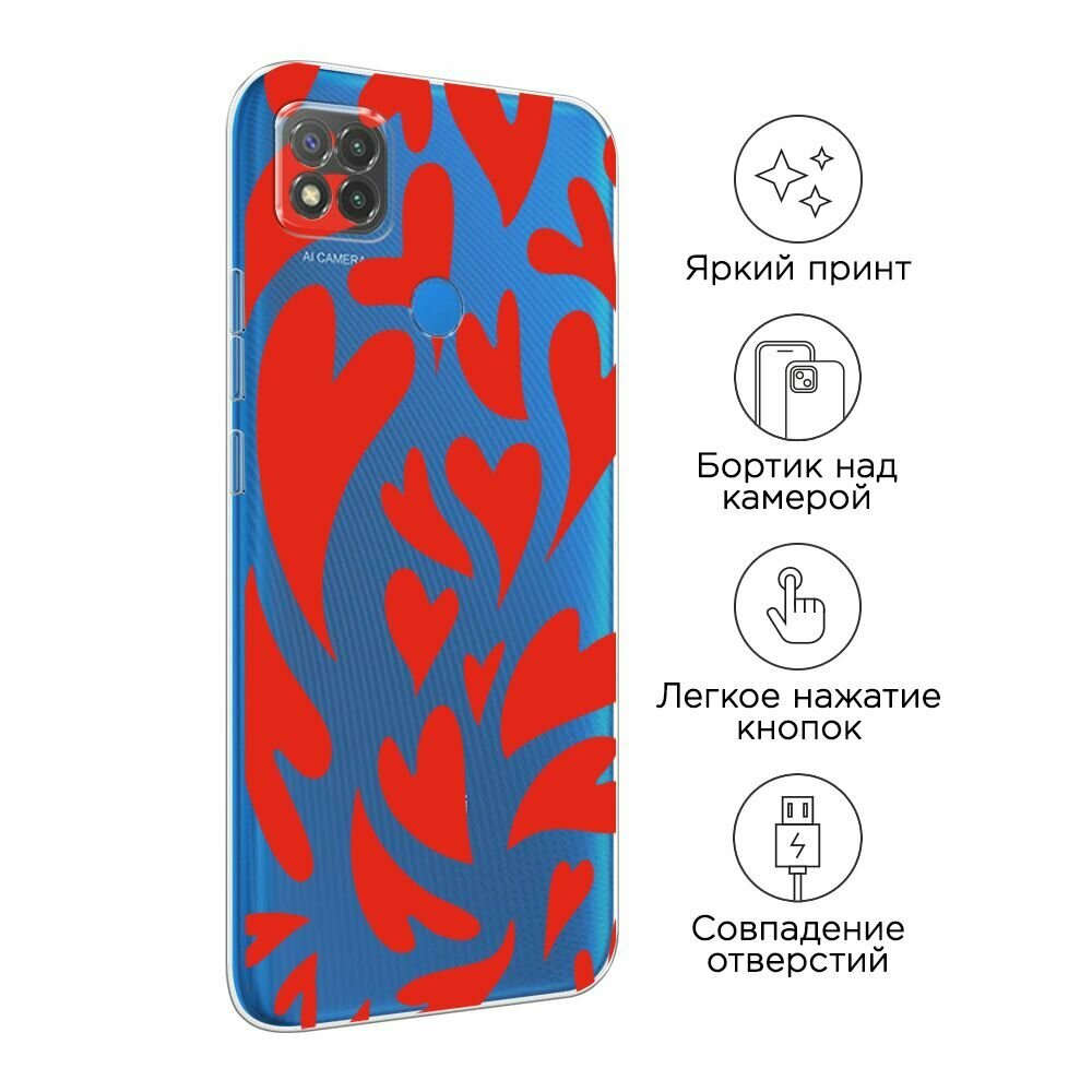 Чехол на Xiaomi Redmi 9C / Сяоми Редми 9C с принтом "Crazy hearts 2 - 14 февраля", прозрачный — фото 1