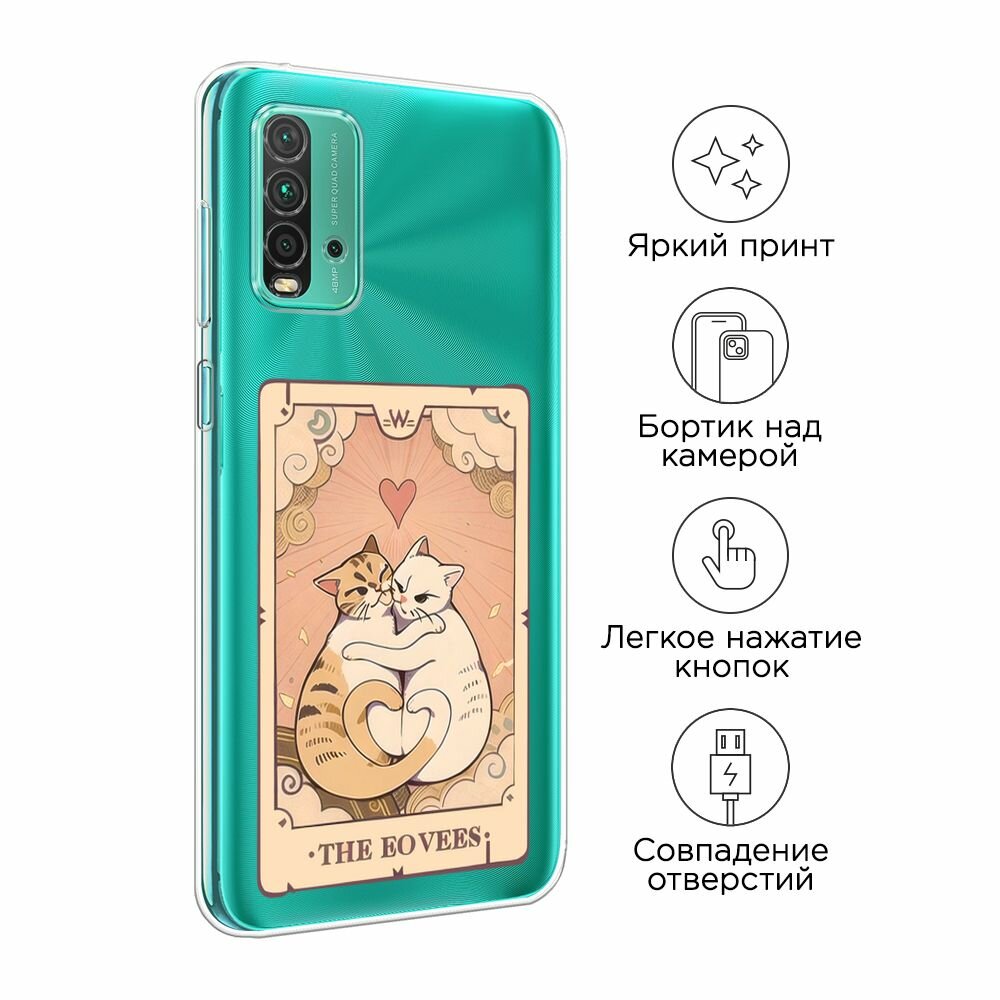 Чехол на Xiaomi Redmi 9T / Сяоми Редми 9Т с принтом "The lovers cats 2 - 14 февраля", прозрачный — фото 1
