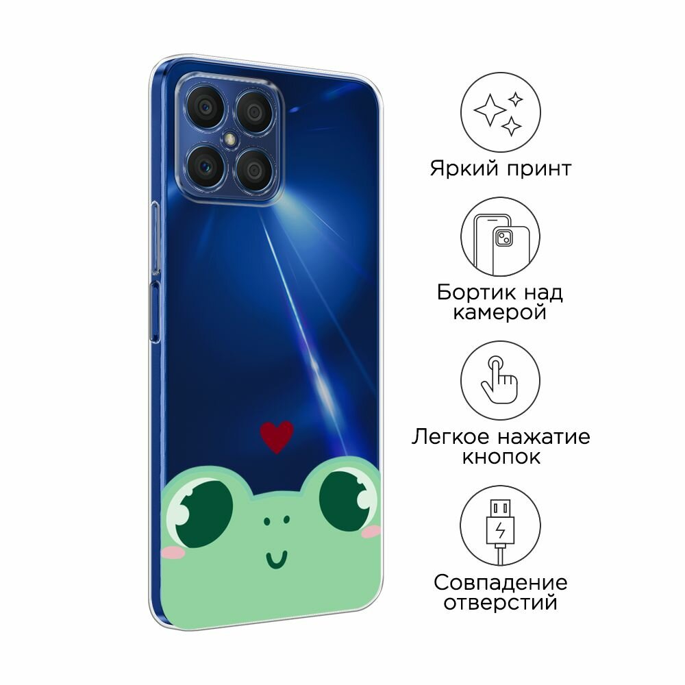 Чехол на Honor X8 / Хуавей X8 с принтом "Влюблённая лягушка - 14 февраля", прозрачный — фото 1