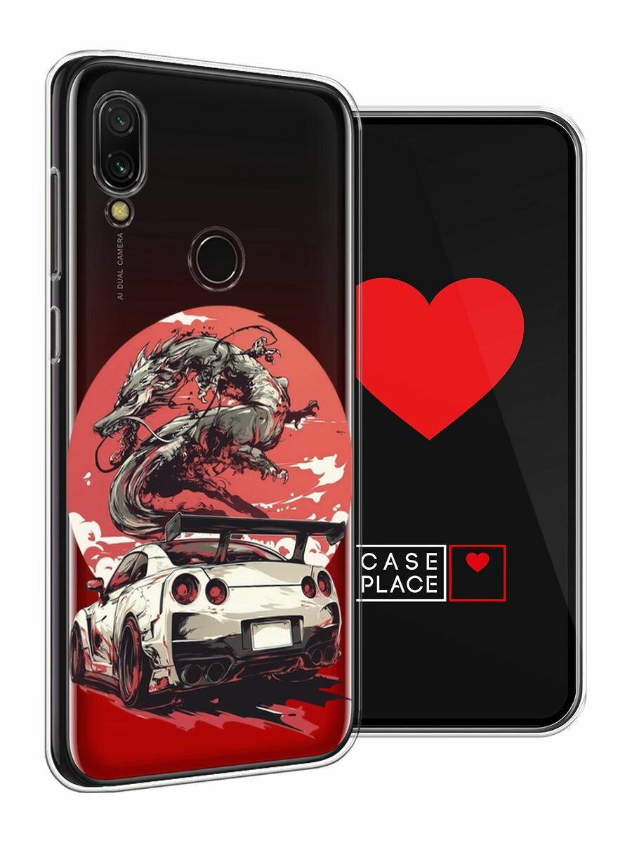Чехол на Xiaomi Redmi 7 / Сяоми Редми 7 с принтом "Car and dragon", прозрачный — фото 1