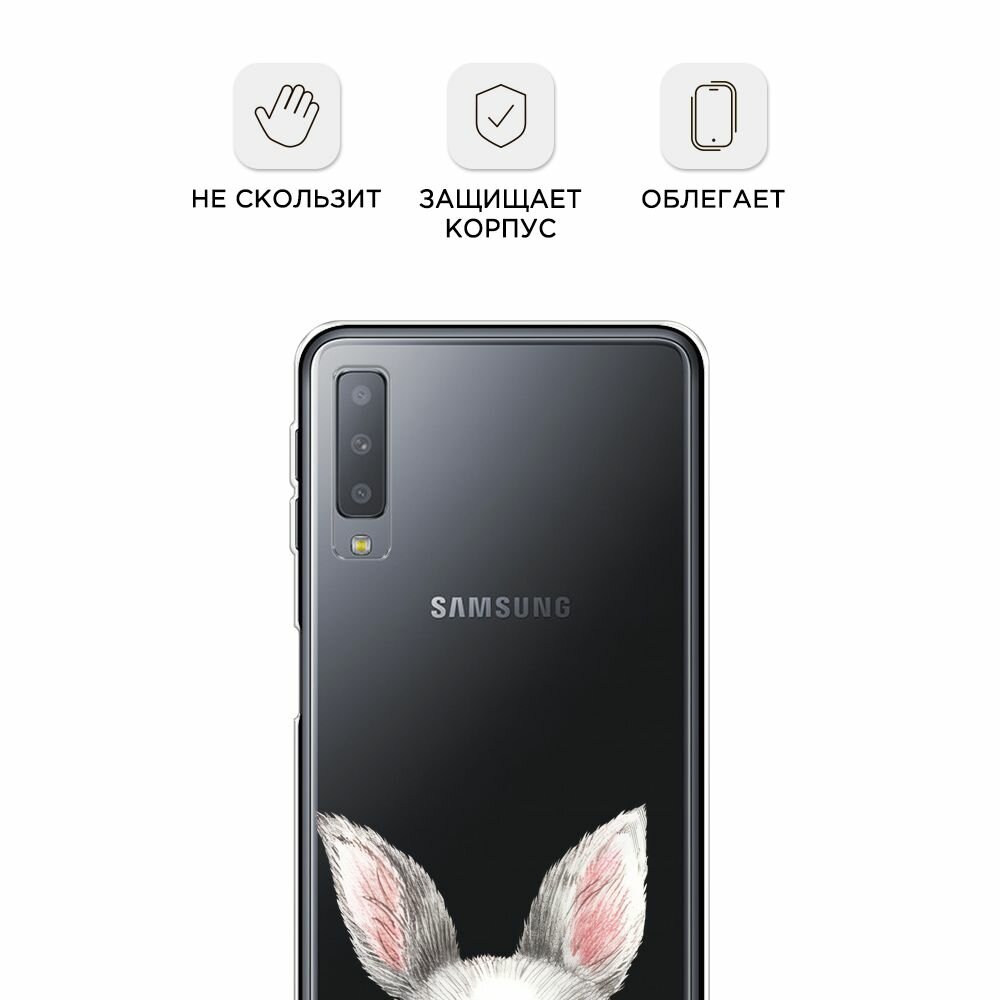 Чехол на Samsung Galaxy A7 2018 / Самсунг Галакси А7 2018 с принтом "Карандашный кролик 2 - 8 марта", прозрачный — фото 1