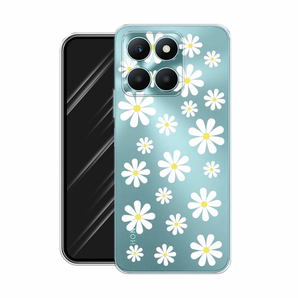 Чехол на Honor X6A / Хонор X6A с принтом "Большие ромашки", прозрачный — фото 1