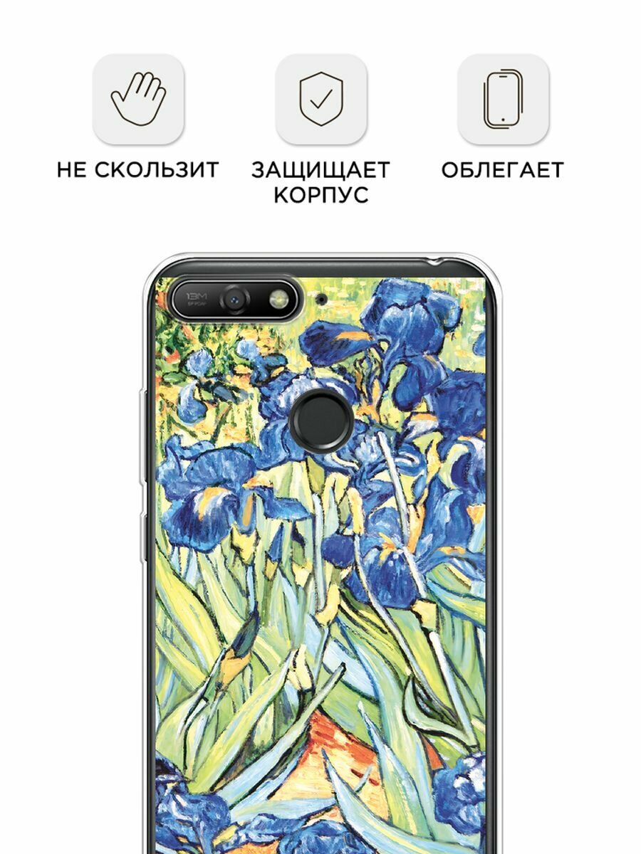 Чехол на Honor 7C/7A Pro/Huawei Y6 Prime 2018 / Хонор 7С/7А Про/Хуавей Y6 Prime 2018 с принтом "Ирисы Ван Гог" — фото 1