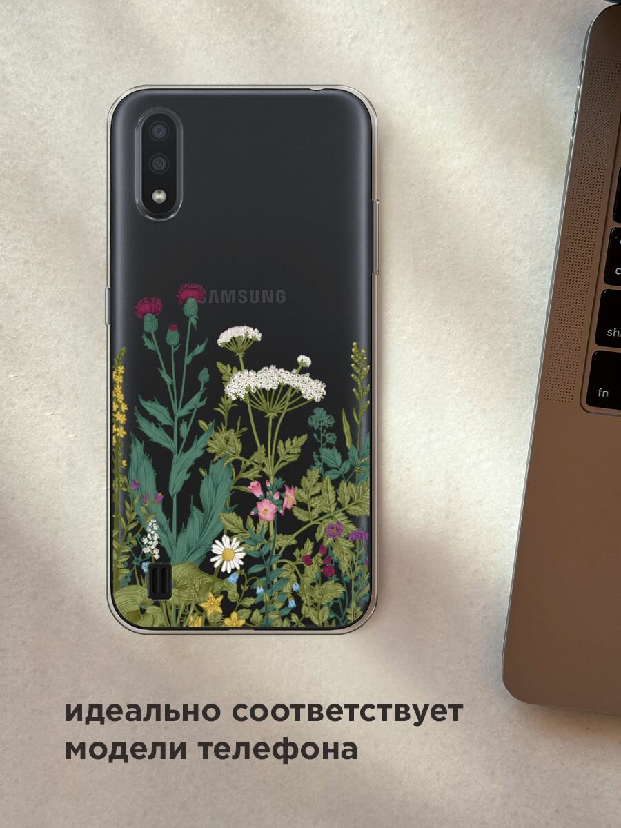 Чехол на Samsung Galaxy A01 / Самсунг Гэлакси А01 с принтом "Дикие полевые цветы", прозрачный — фото 1