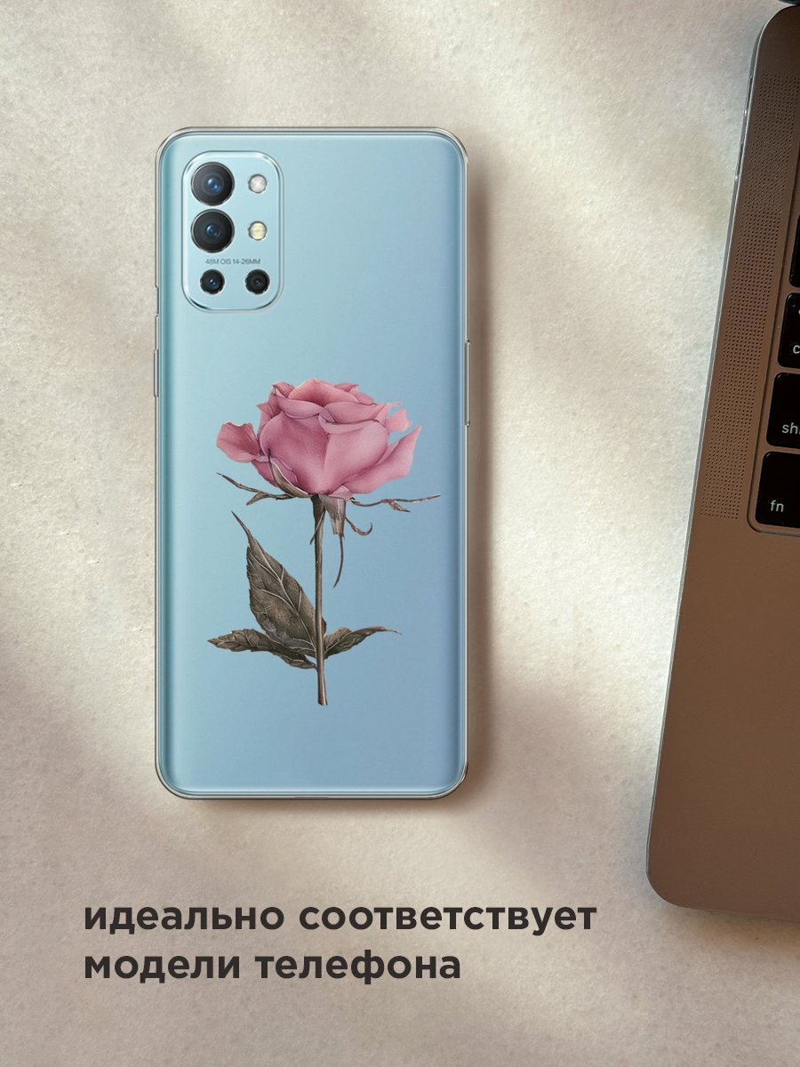 Чехол на OnePlus 9R / ВанПлас 9R с принтом "Меланхоличная роза", прозрачный — фото 1
