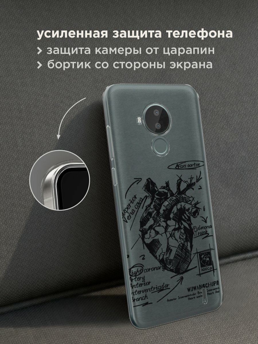 Чехол на Nokia C30 / Нокия C30 с принтом "Анатомическое сердце 2", прозрачный — фото 1