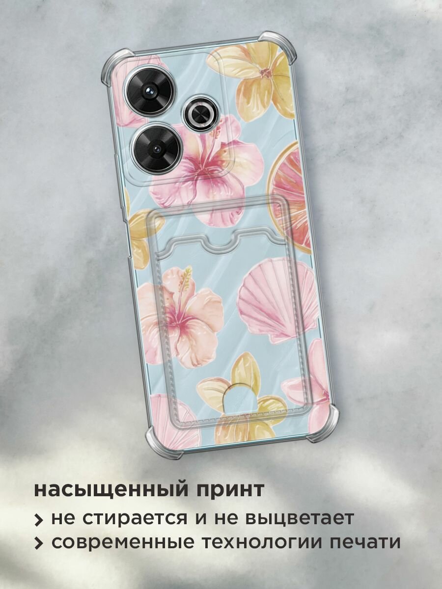 Чехол на Xiaomi Redmi Note 13R/Redmi 13/Poco M6 4G/M6 Plus (Сяоми Редми Ноут 13R) с картой и принтом "Нежный летний" — фото 1