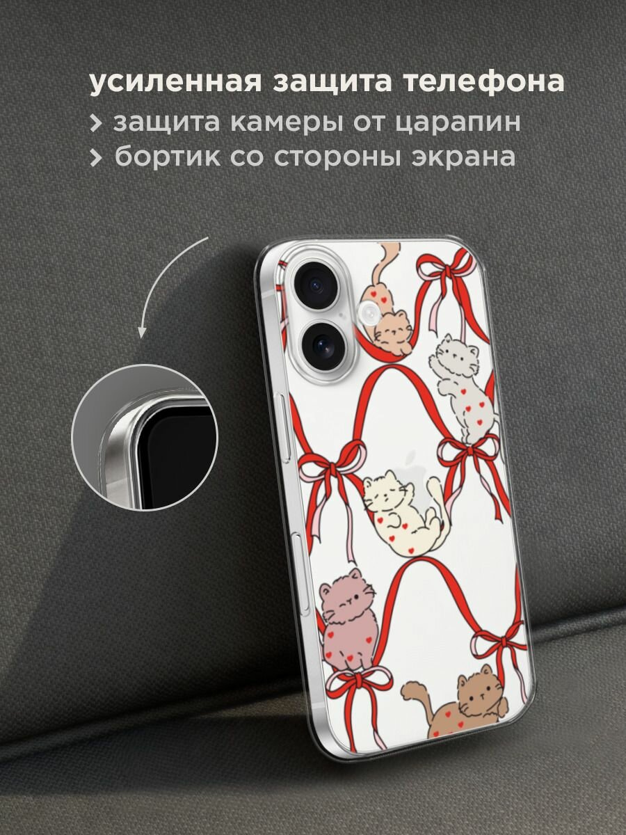 Чехол на Apple iPhone 17 / Айфон 17 с принтом "Котики в ленточках 2", прозрачный — фото 1