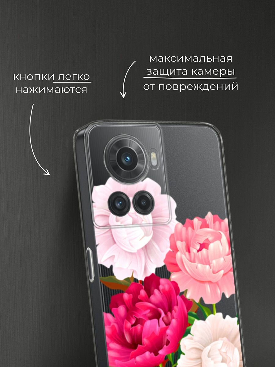 Чехол на OnePlus 10R/Ace / Ван Плас 10R/Ace с принтом "Большие пионы", прозрачный — фото 1